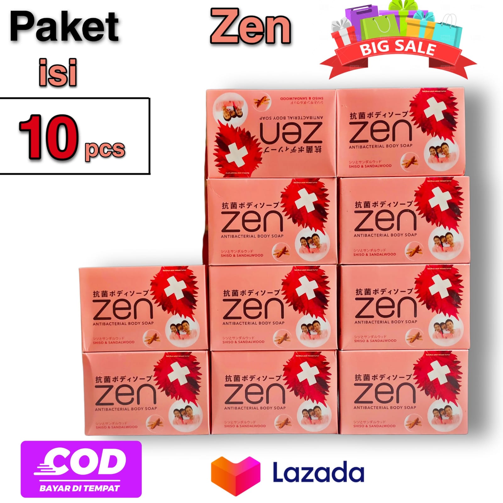 PAKET 10 Zen Antibacterial SABUN BATANG Shiso & Sandalwood Pump | Lazada Indonesia