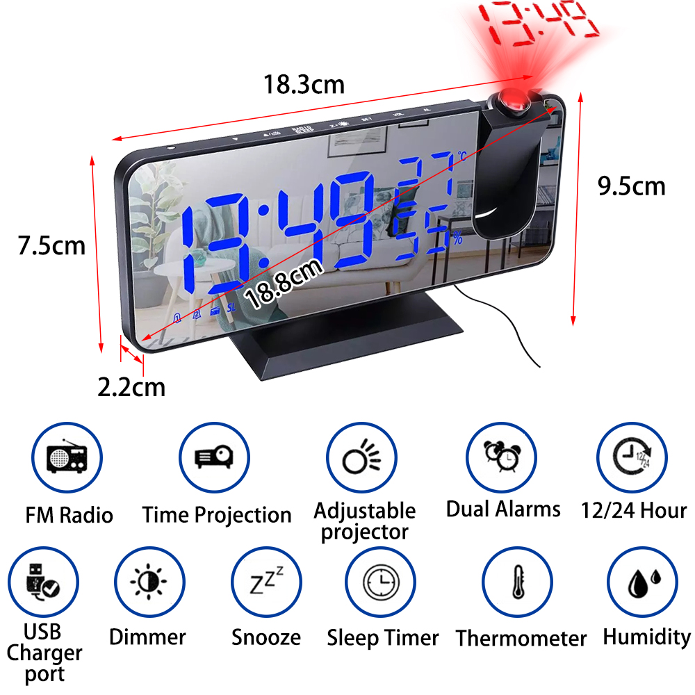 【Qitian MALL】Alarm Clock Led Digital Projection Table Electronic Alarm ...