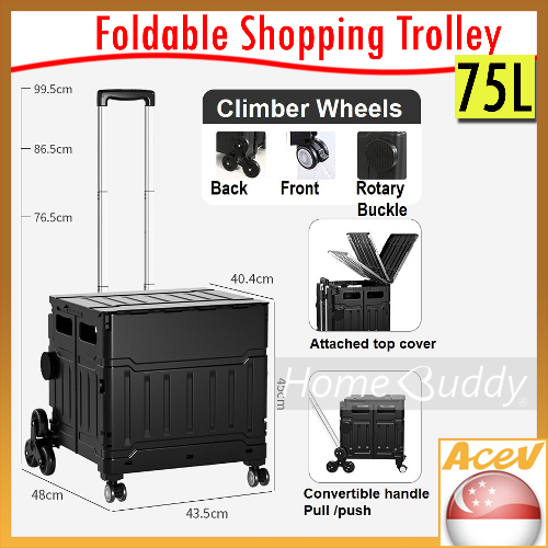 🔥SG🔥 75L Foldable Shopping Trolley. 75L Capacity Extra Large. 360 ...