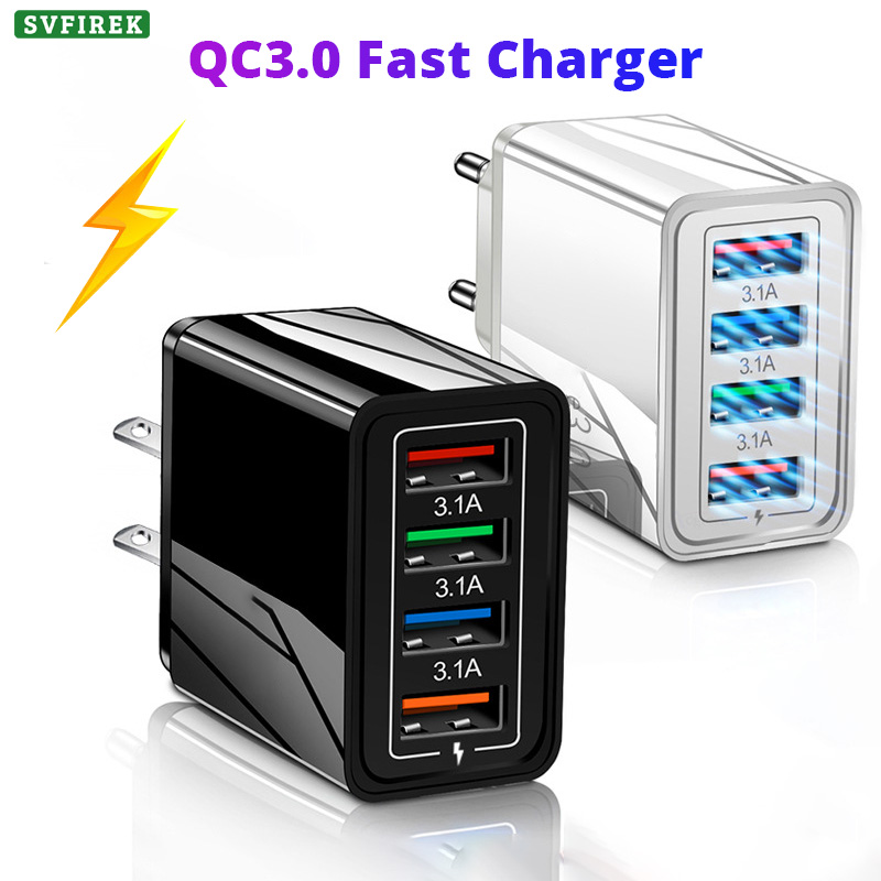 Fast เครื่องชาร์จ USB 4USB QC3.0อะแดปเตอร์ชาร์จ Universal แบบพกพาหัวชาร์จสำหรับโทรศัพท์มือถือ ...