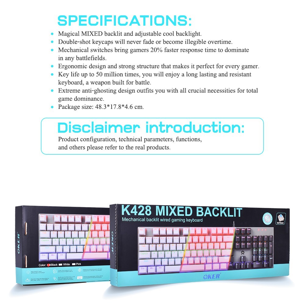 คีบอร์ด OKER K428 K458 Mixed Backlit Keyboard Gaming คีบอร์ดเกมมิ่ง คีย์บอร์ดแมคานิคอล คีย์บอร์ด ...
