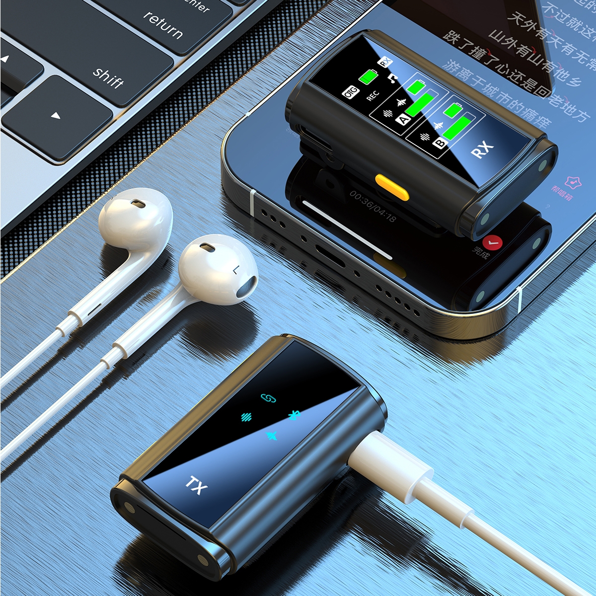 New- J28 1 TX + 2 RX Lavalier Smart Noise Reduction Wireless Microphone ...