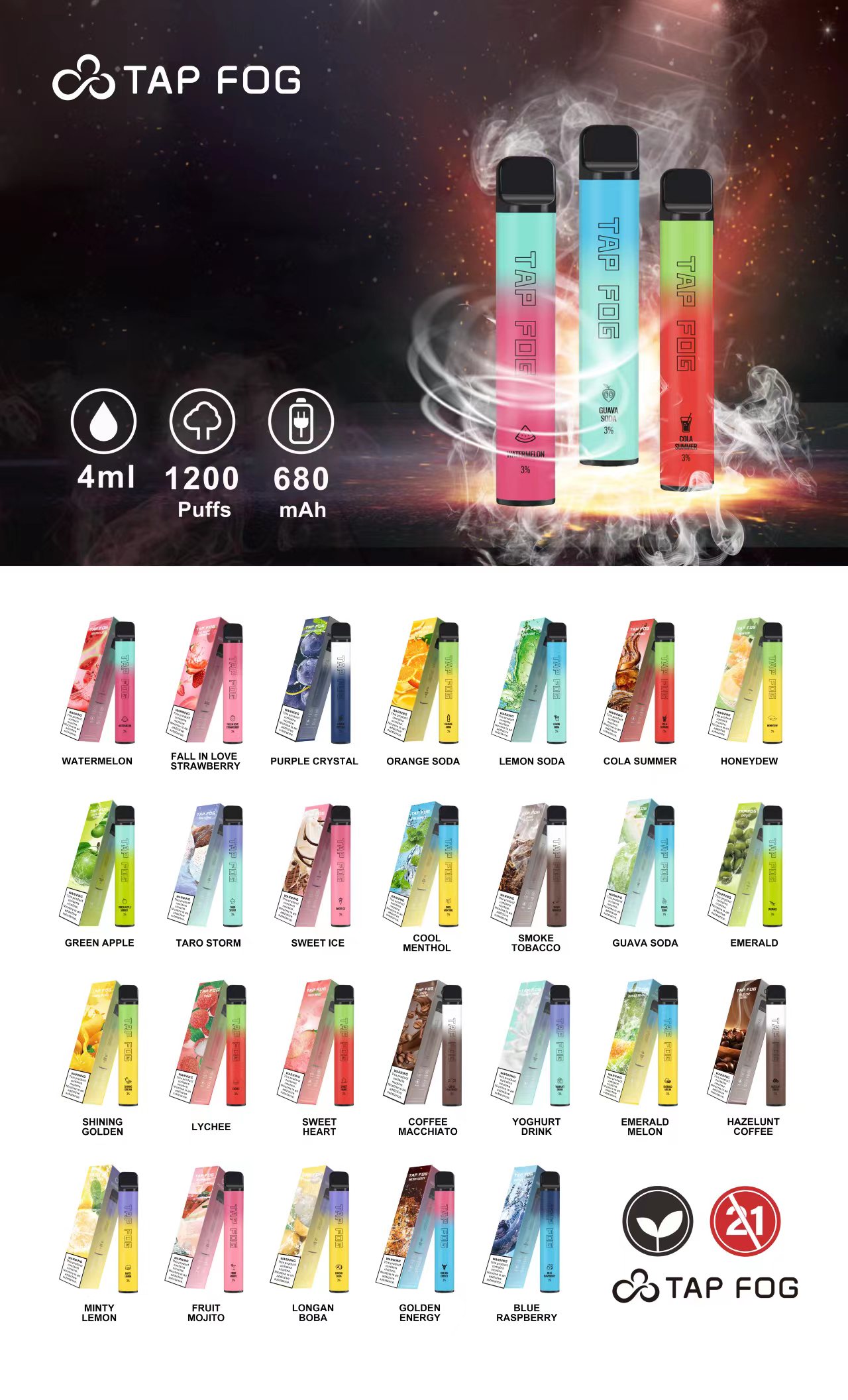 Tap fog 1200puffs disposable juice orignal disposable | Lazada PH