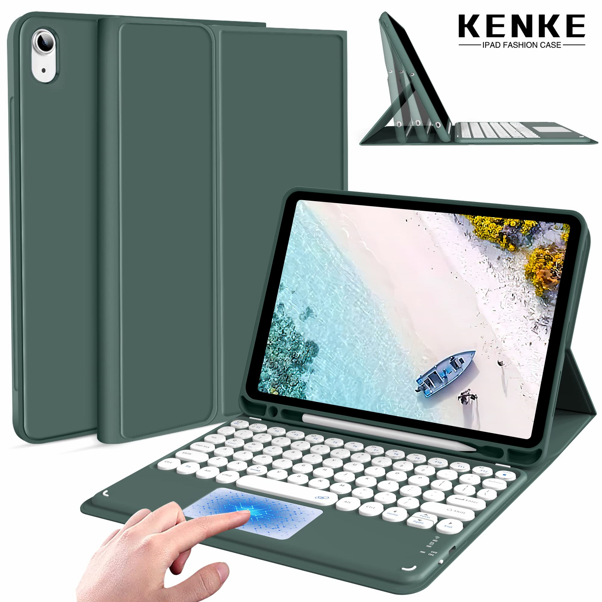 KenKe Touchpad Round Key Keyboard Case for iPad Air 5th Generation ...