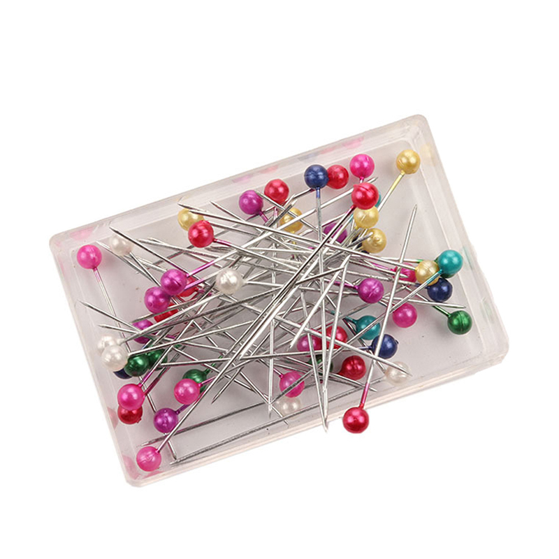 100pcs/box Long Round Pearl Needle Hijab Clips Brooches Sharp Metal ...