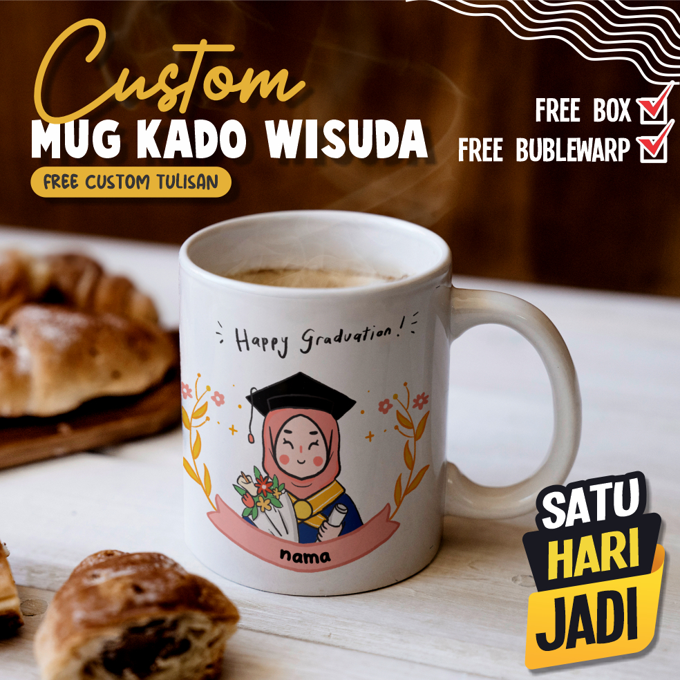 CETAK GELAS MUG IMPORT CUSTOM DESAIN WISUDA CUSTOM NAMA DAN KARAKTER ...