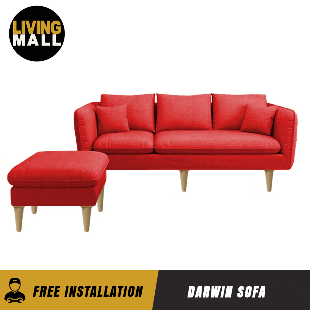LIVING MALL Darwin Modern Fabric and Leather 3-Seater Sofa Set with ...