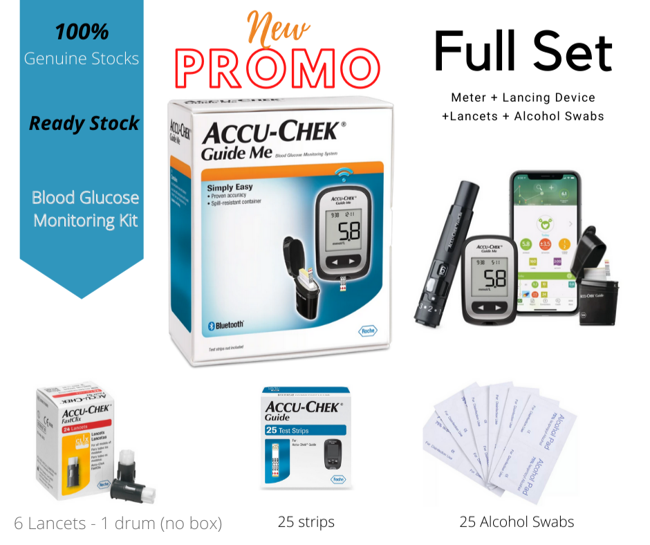 ACCU-CHEK Guide ME Glucose Meter Full Set + 25strips+ 25 alcohols Swab ...