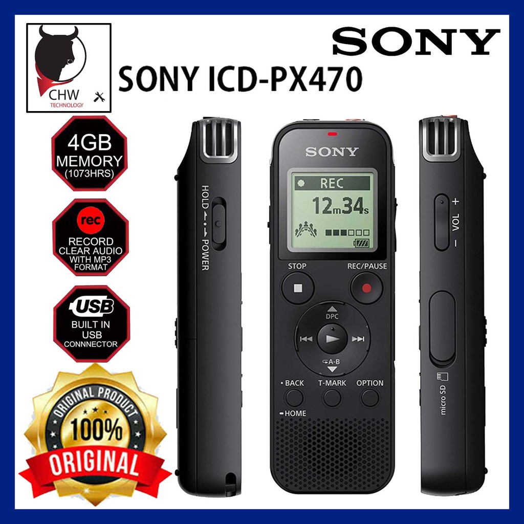 Sony ICD-PX470 Black Digital Voice Recorder with USB (Original) | Lazada