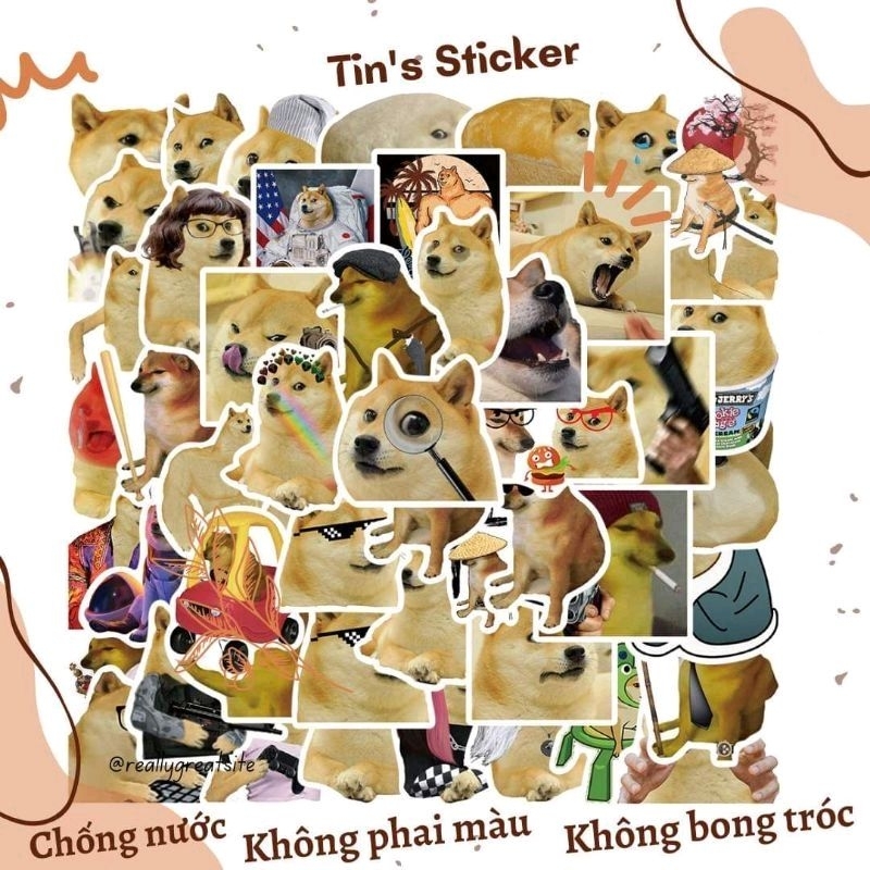 Set combo 50 sticker chó CHEEMS MEME decal chống thấm nước dán vali ...
