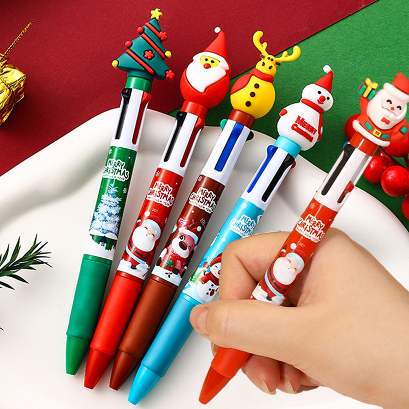 4 Colors Christmas Ballpoint Pen Cute Santa Claus Multicolor Marker ...