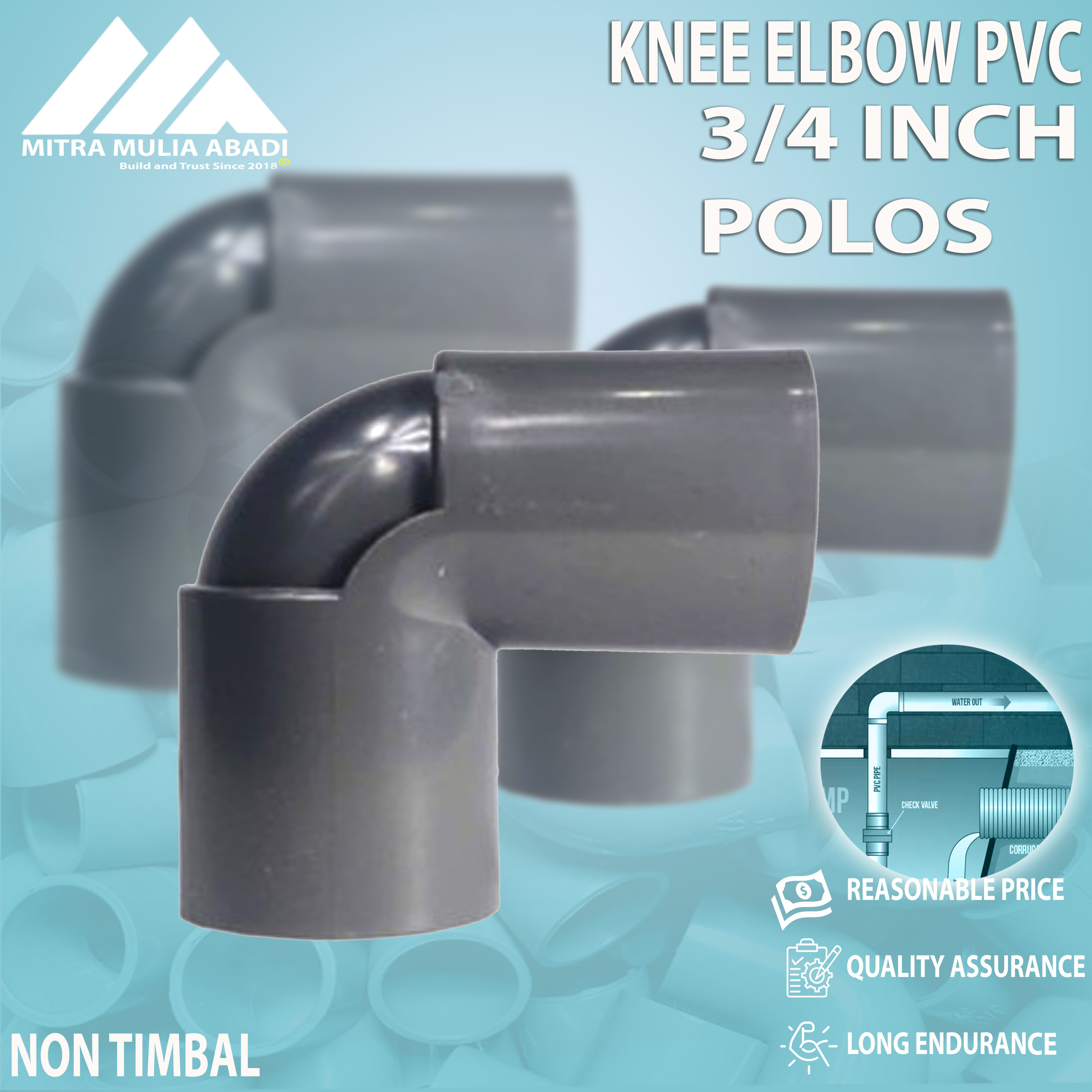 KNIE POLOS GREST ¾" inch AW PVC 90° derajat ELBOW Knee Keni L 3/4 ...