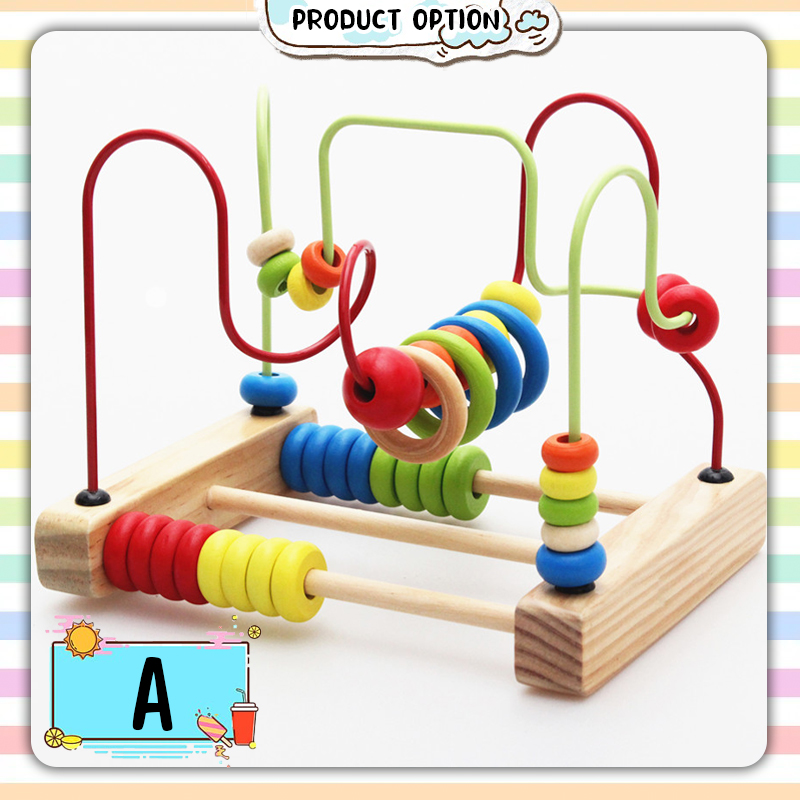 [Happy Kids] Wooden Montessori Toy Bead Stringing Building Blocks Bead ...