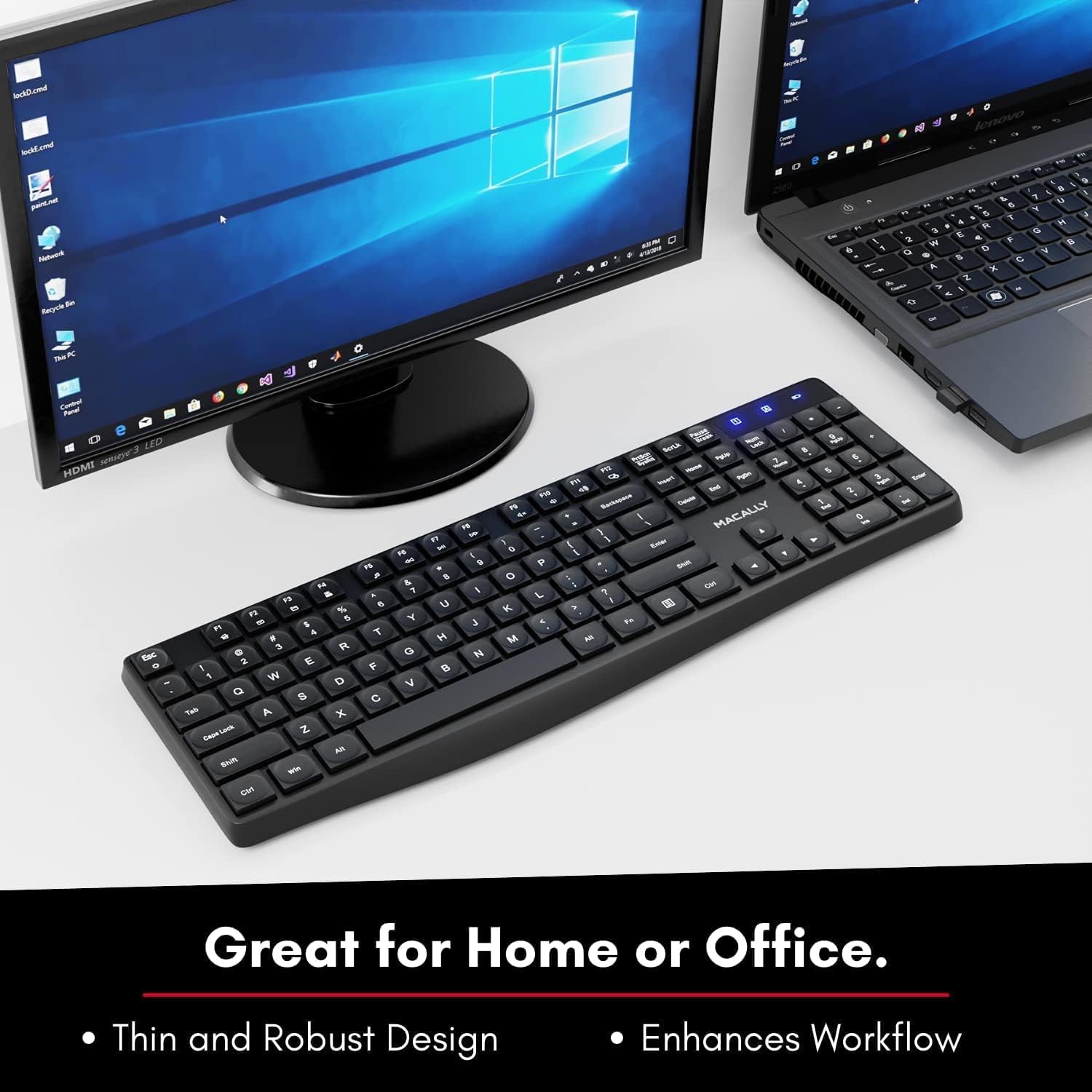 Macally Wireless Keyboard - 2.4G Ergonomic Full-Size White Keyboard ...