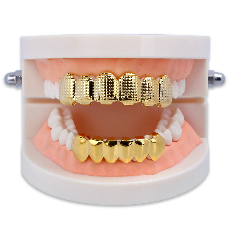 【802e9a44】HIP HOP golden Teeth Top & Bottom 6 Teeth Grills Dental ...