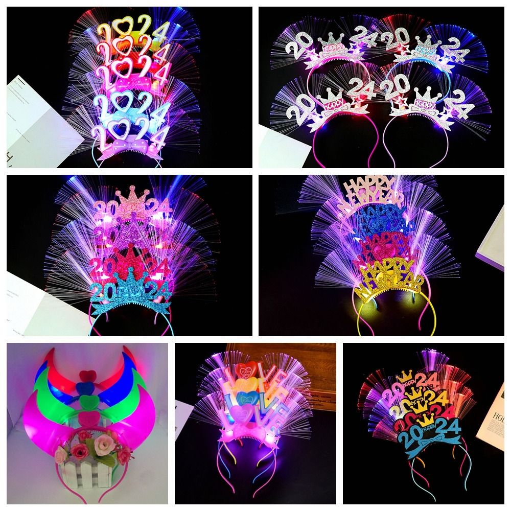 Flashing Blinking Crown LED Glow 2024 Happy New Year Headband Plastic ...