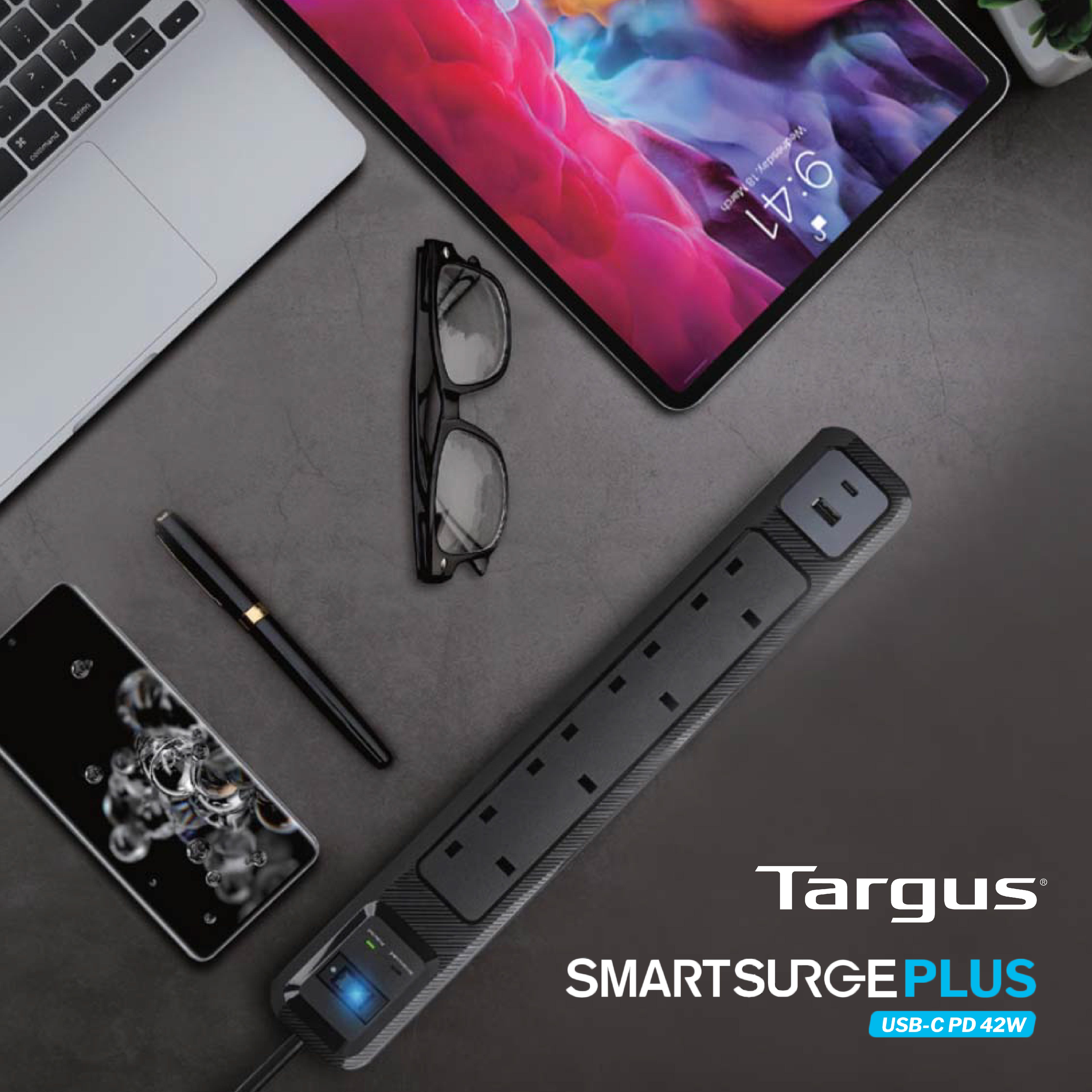 Targus Smart Surge Protector 4-6 Outlet - Dual Port USB, 2M Extension ...