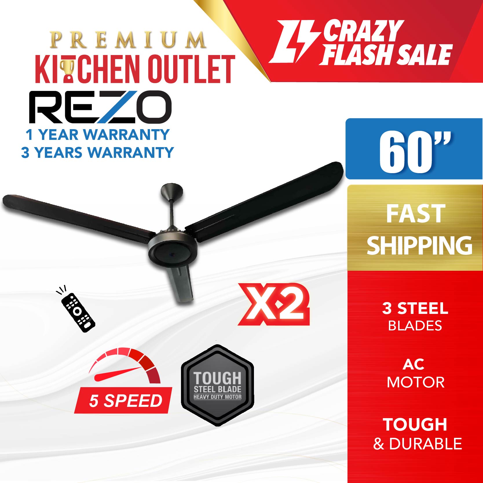 Deka 60" Electronics Regulator Ceiling Fan | AC Motor | 5 Speeds ...