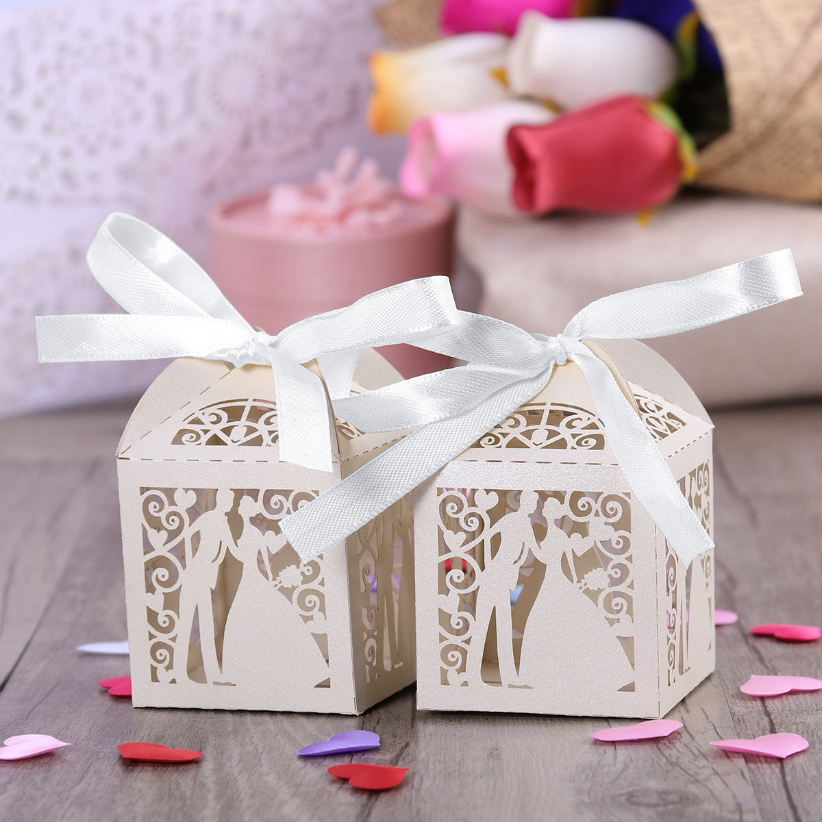 50pcs Couple Design Luxury Lase Cut Wedding Sweets Candy Gift Favour ...
