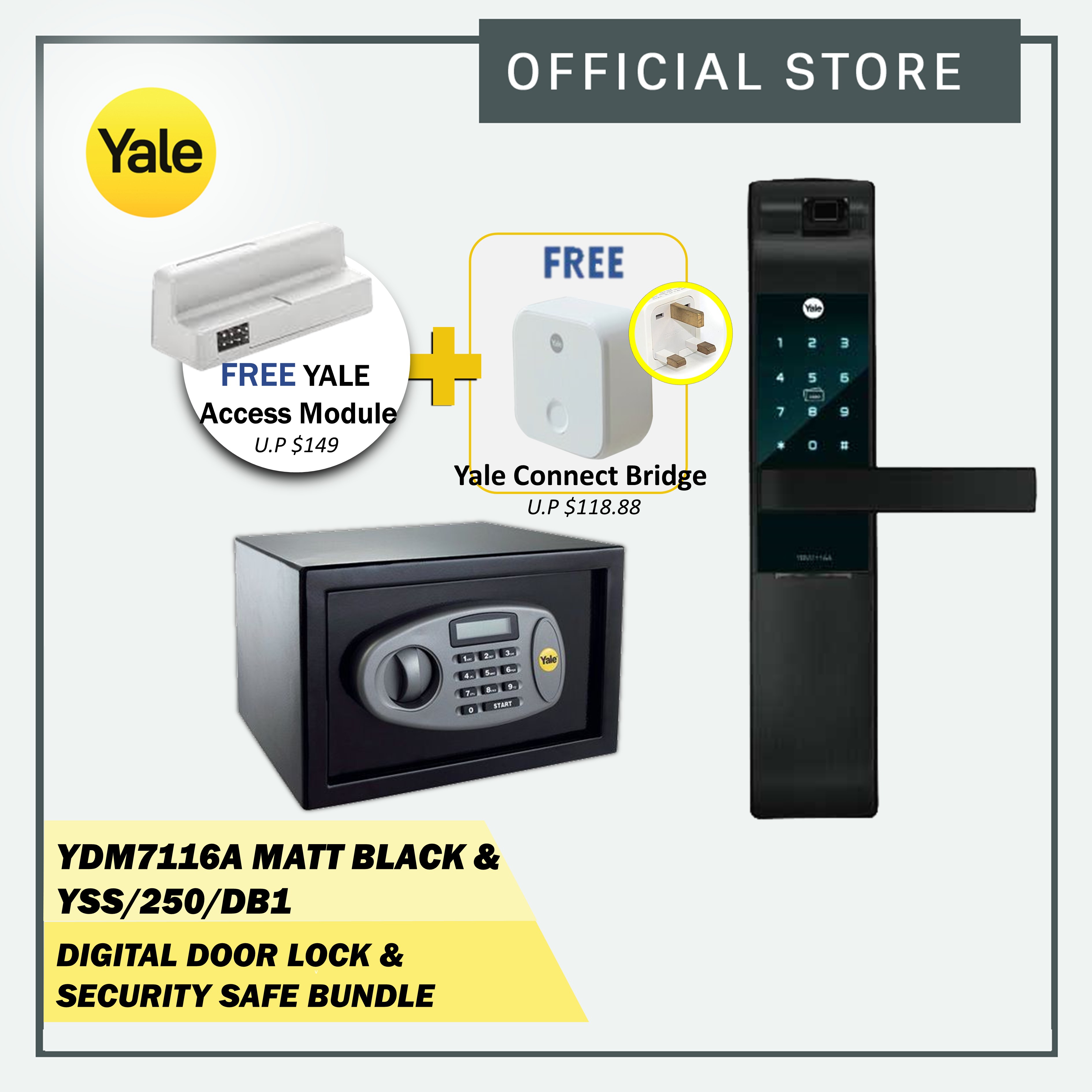 Yale YDM7116A Biometric Digital Door Lock Matte Black + YSS/250/DB2 ...