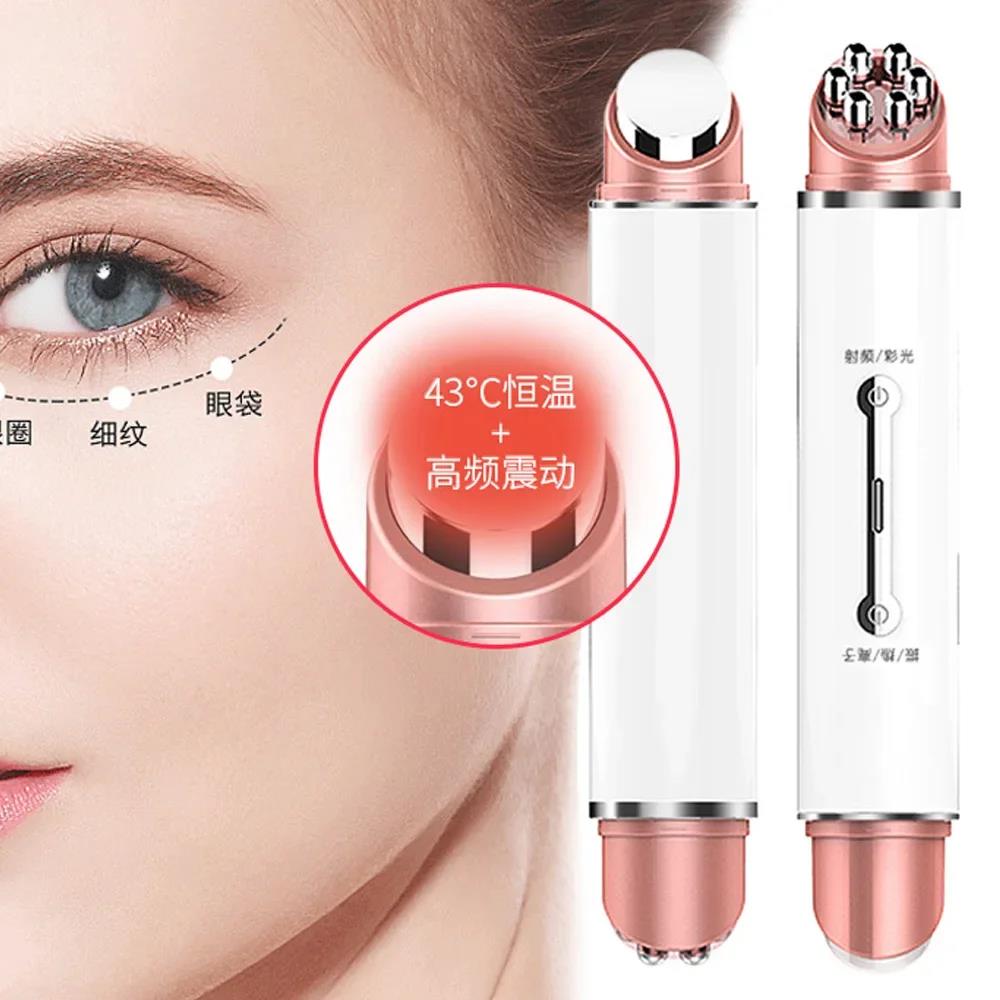 Electric Facial Eye Massager Pen Vibration Double Head EMS Rejuvenation ...