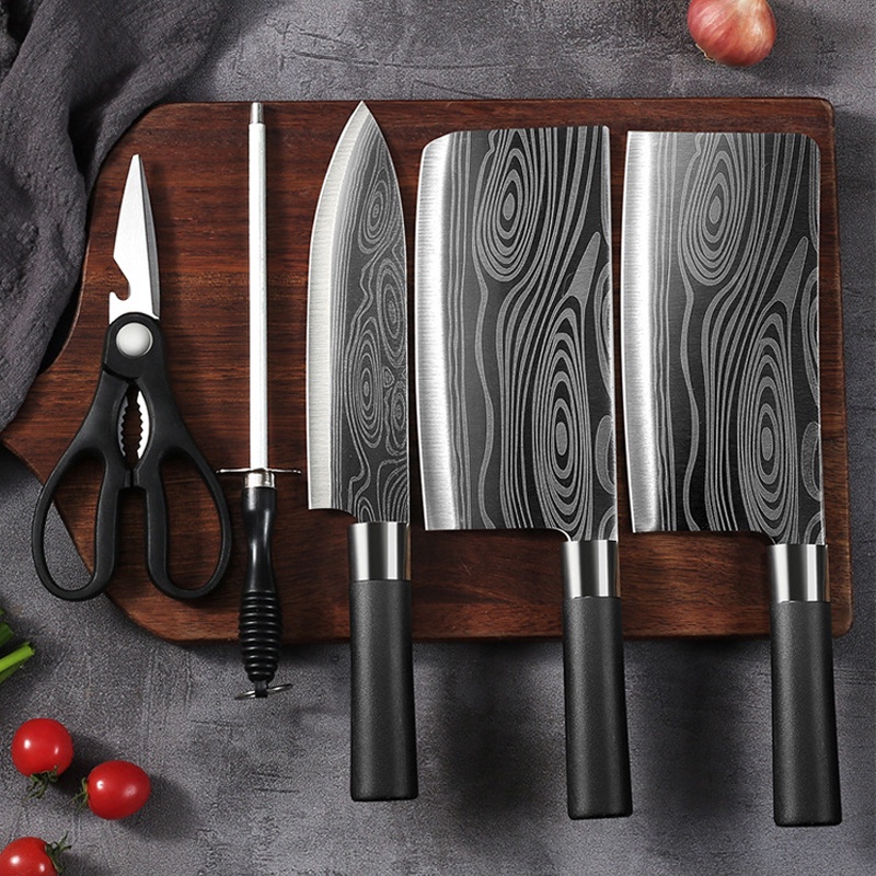 มีดสแตนเลส รุ่นหนา ชุดมีดทำครัวแบบญี่ปุ่น มีดปังตอเชฟสไตล์ญี่ปุ่น stainless steel เกรดพรีเมียม ...