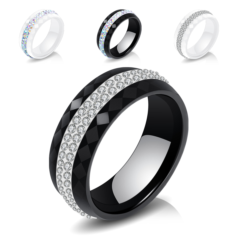【Qian poem li Store】Romantic Clear Black Ceramic Ring Clear Fashion ...