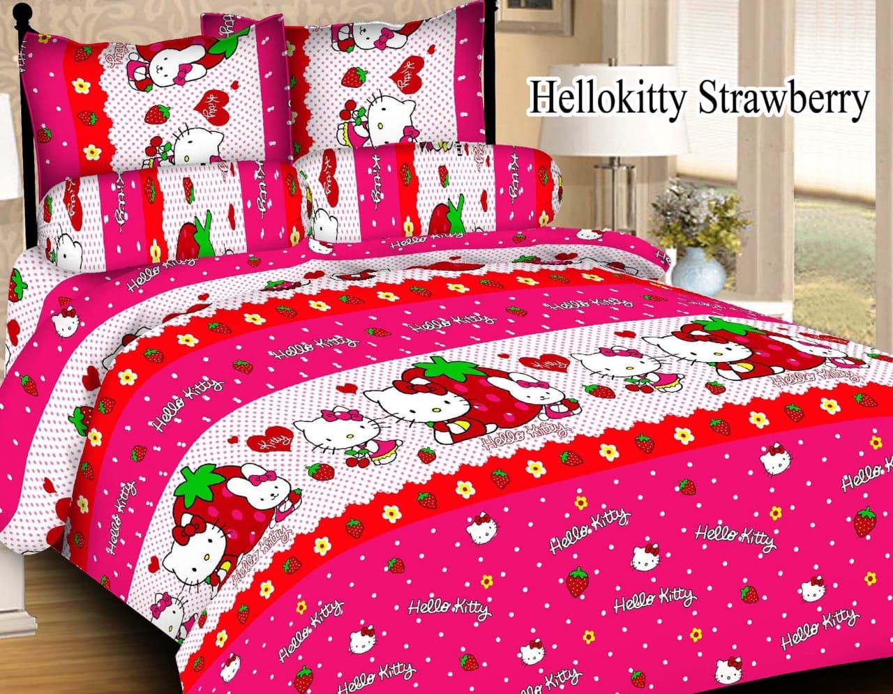 SPREI MOTIF HELLO KITTY SET SARUNG BANTAL NO 1 180X200 NO 2 160X200 DAN ...