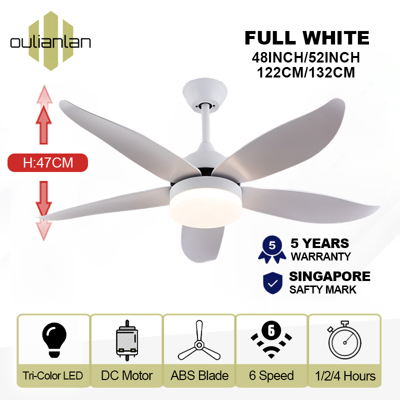 Oulianlan Ceiling Fan With Light 5 Blades Ceiling Fans Tri-Color Light ...