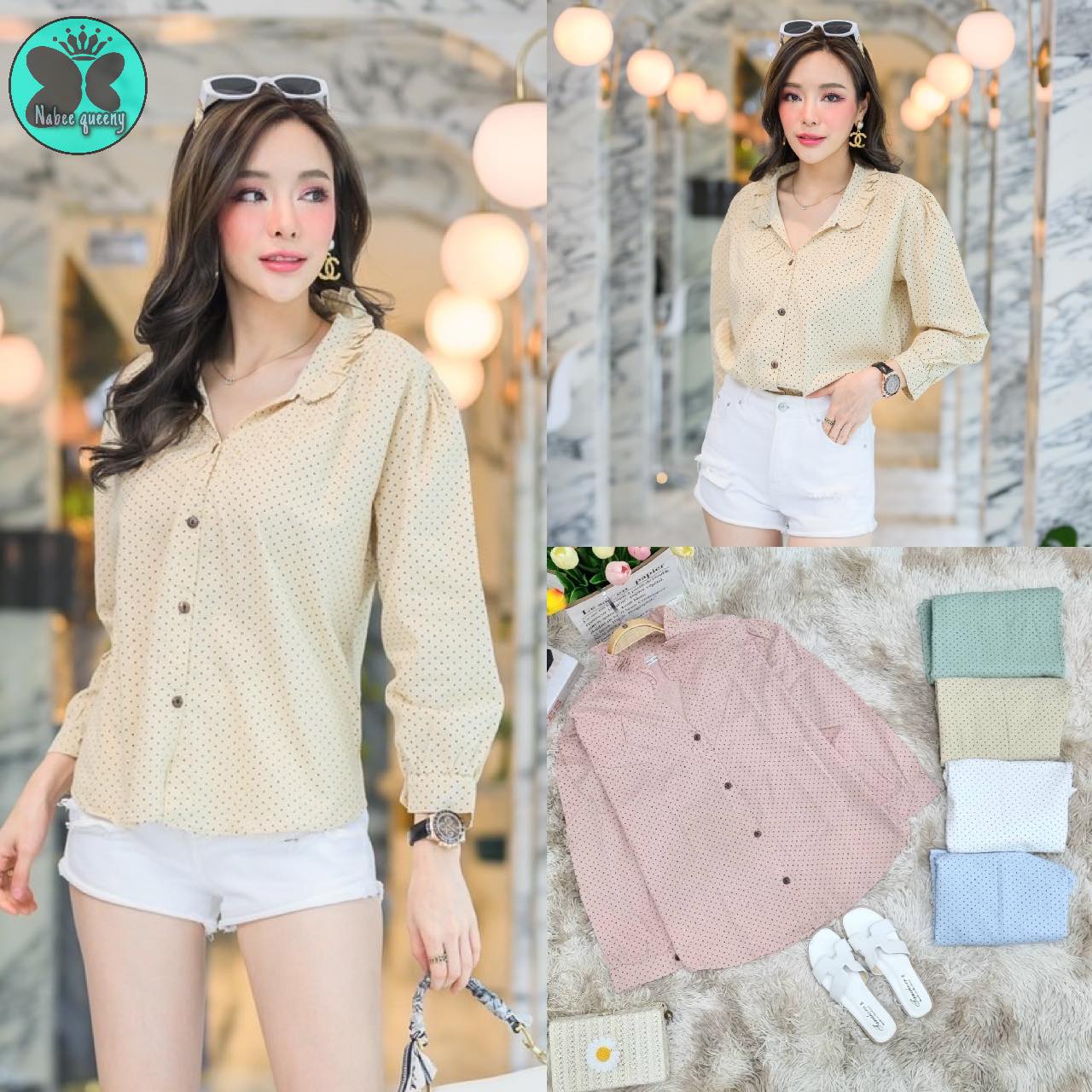 Nabee queeny เสื้อแขนกุด คอจีน แต่งกระเป๋าคู่ ผ้าฝ้ายลินิน งานไอจี งาน ...