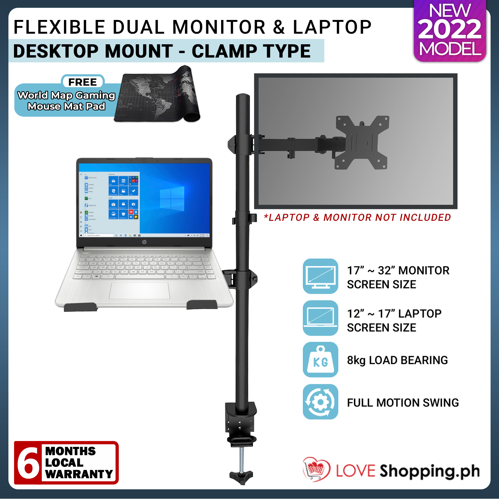 Full Motion Dual Arm Monitor and Laptop Holder Desktop Mount for VESA ...