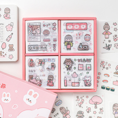 100pcs Cute Stickers Gift Box No Repeating PET Washi Material Cup ...