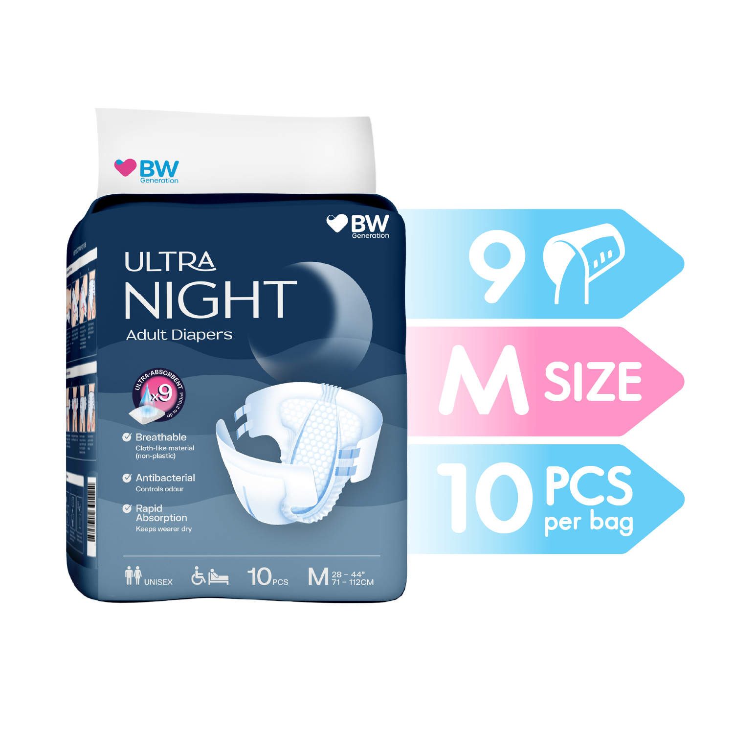 BW - Ultra Night Adult Tape Diaper (10 pcs/bag, Size M/L) | Lazada ...