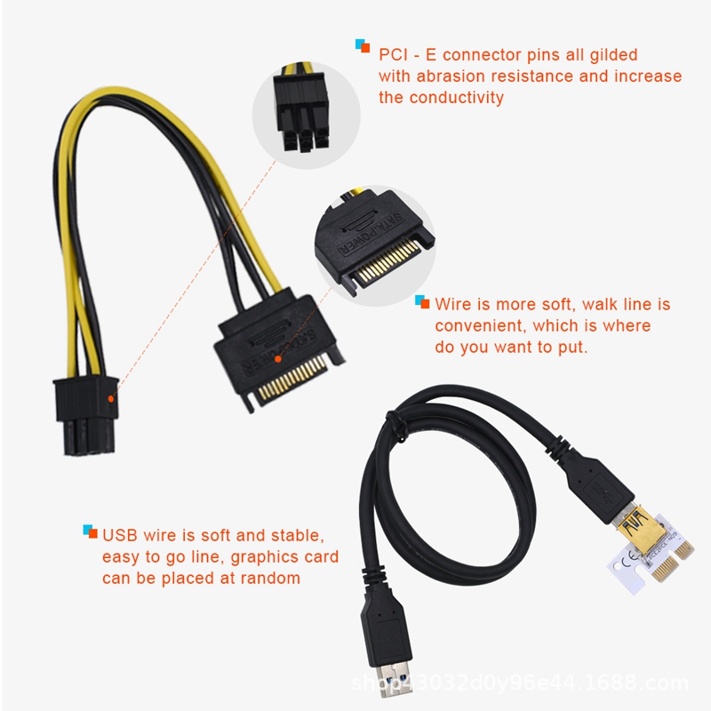 6PCS Molex PCIE Riser Card VER009S PCI-E 1X to 16X Extender PCI Express ...
