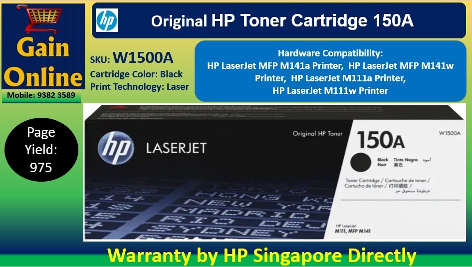 HP 150A Original Toner Cartridge W1500A Black for HP LaserJet MFP M141a ...