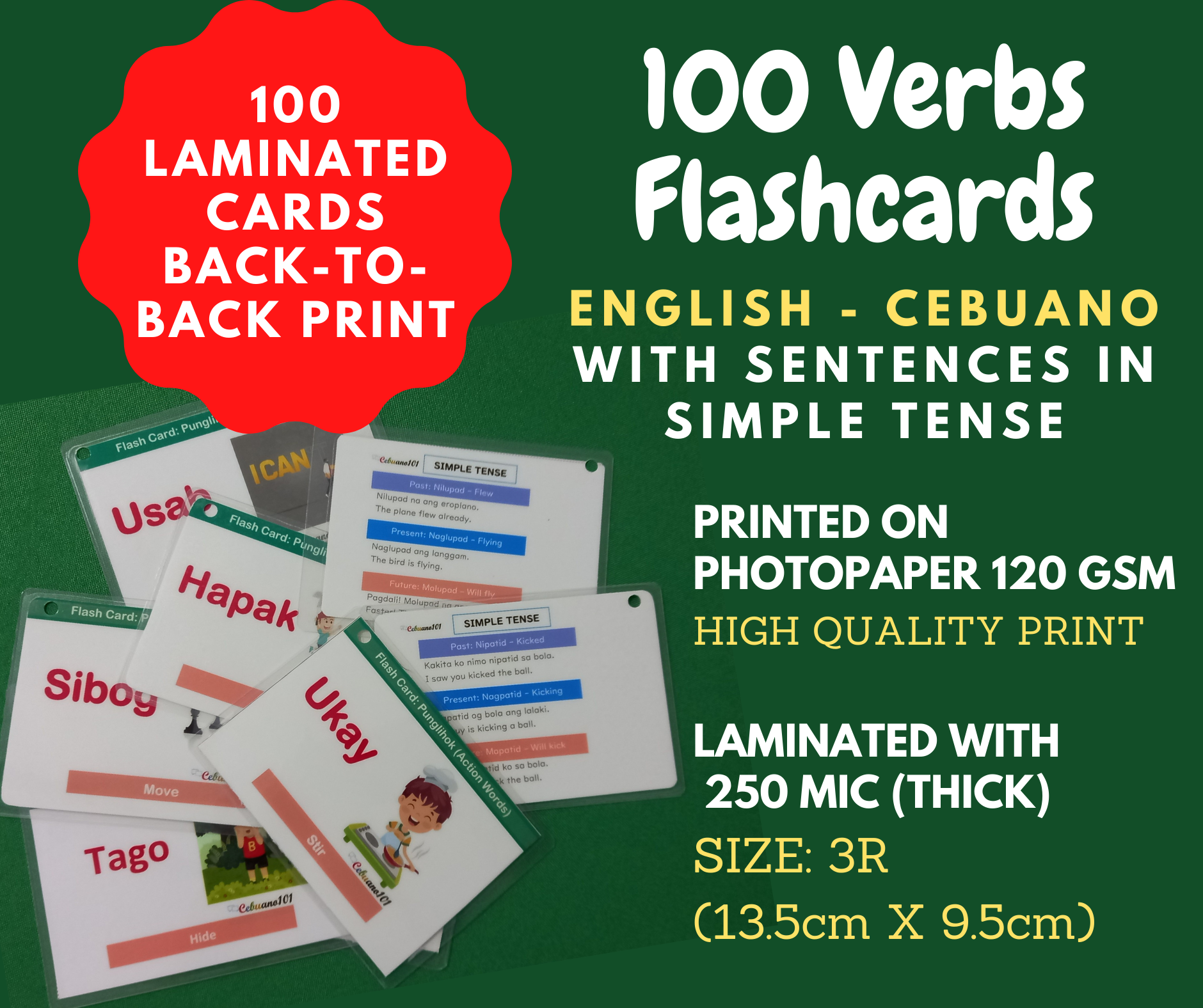 Flashcards 100 Verbs English Bisaya Cebuano With Sentences In Simple Flashcards 100 Verbs English Bisaya Cebuano With Sentences In Simple