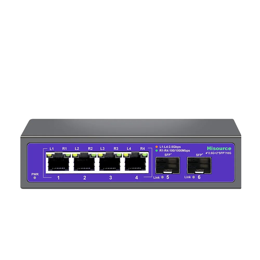 Hisource 4 Port 2.5G Ethernet Switch None Poe Network Switch With 2*10G SFP Port For IP Camera ...