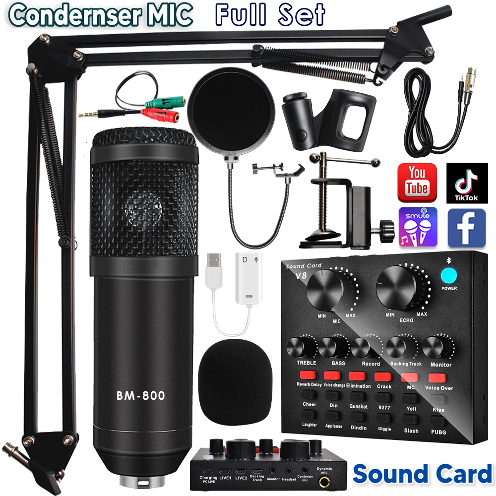 【LAZ CHOICE】【Full Set】Smart Professional Condenser Audio BM800 with V8 Sound Card Studio ...