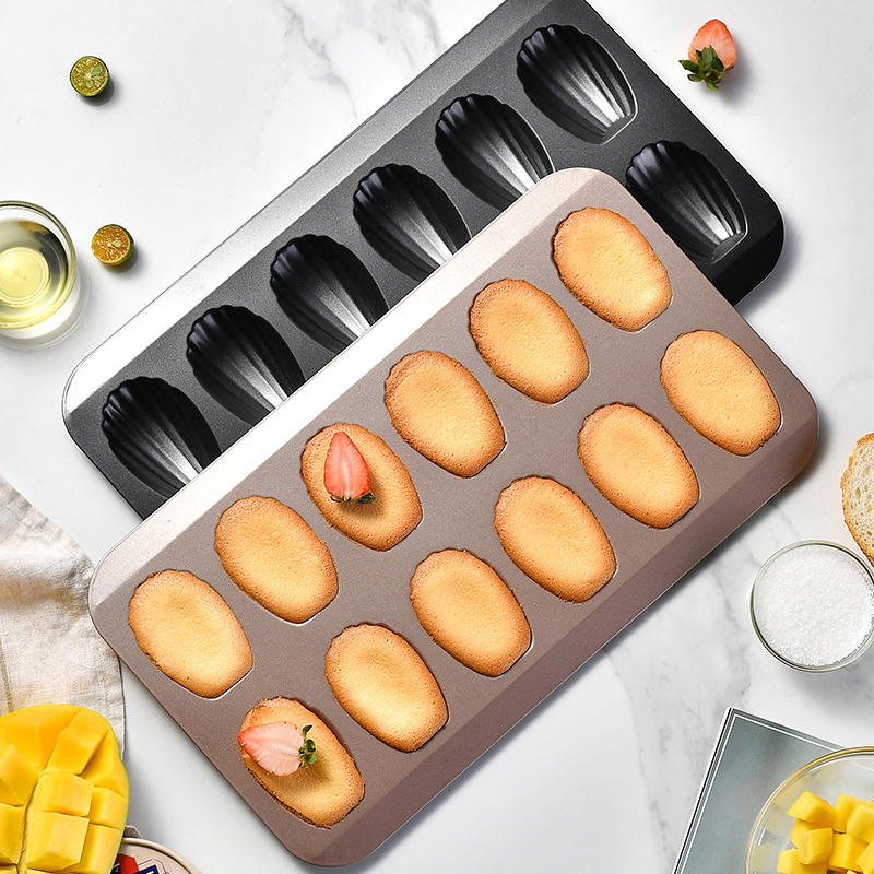 12 Cavities Carbon Steel Cake Mold Nonstick Baking Pan Shell Shape ...