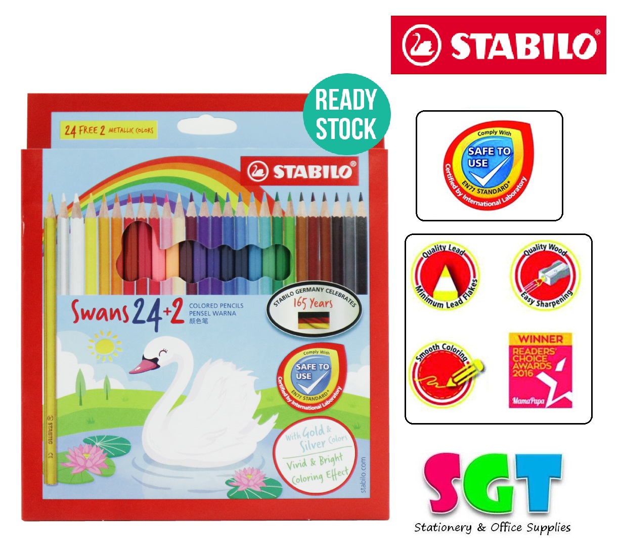 Stabilo Swans Coloured Pencil 24's + FOC 2pcs (1870S) | Lazada