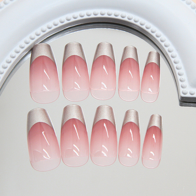 24Pcs Simple Clean Pearl French Gradient Fake Nails with Glue DIY Art ...
