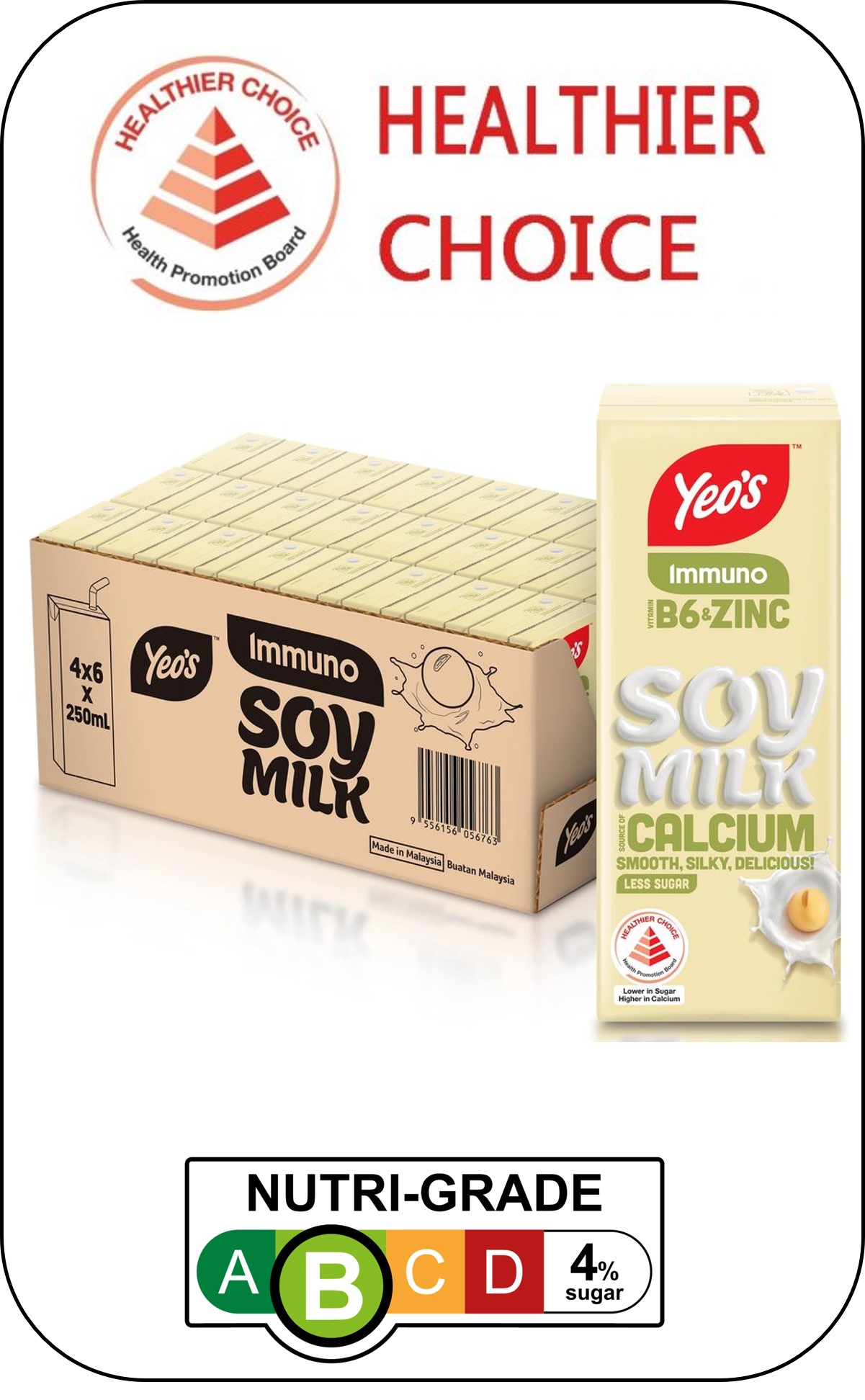 Yeo's Immuno Soy Milk - B6 + Zinc + Calcium (Lactose Free) 24 x 250ml Tetra Pack | Lazada Singapore