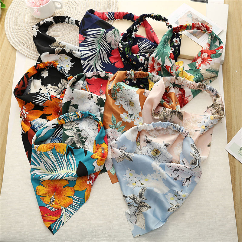 Elastic Hair bands Headband Flower Print Hair Scarf Floral Triangle ...