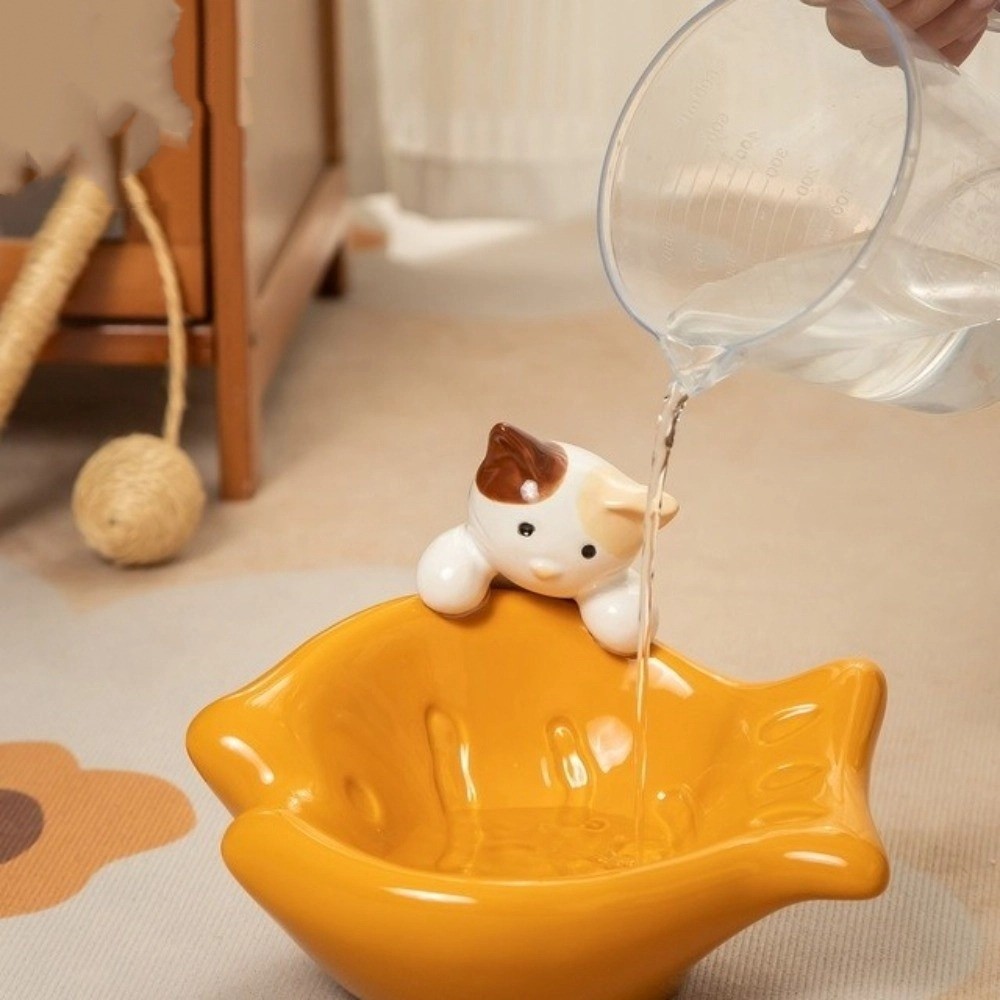 Elevated Cartoon Ceramic Cat Bowl Large Caliber Slanted Design Slanted ...