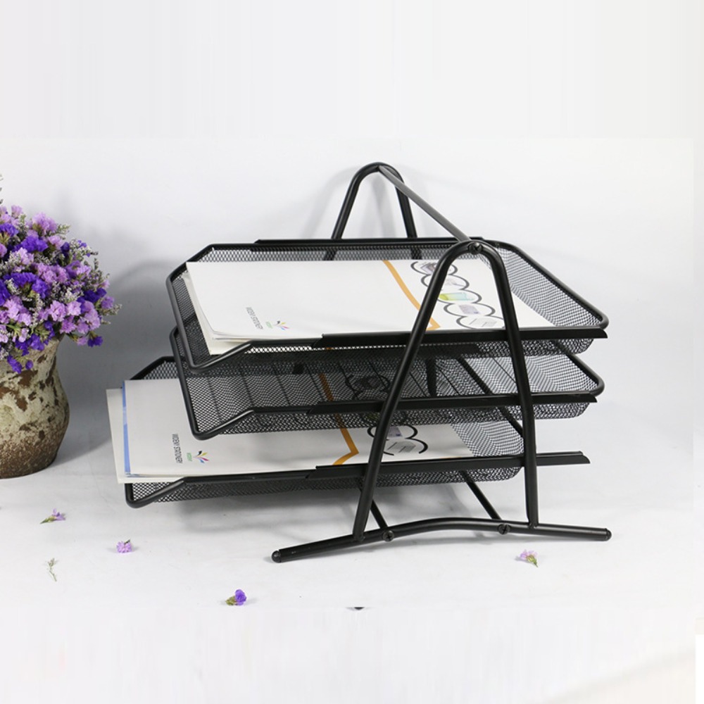 Stable Base Metal Three-layer File Rack Wire Mesh Drawer Style Desktop ...