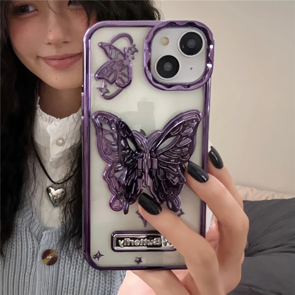 HOCE Luxury Plating Transparent Cute 3D Butterfly Bracket Phone Holder ...