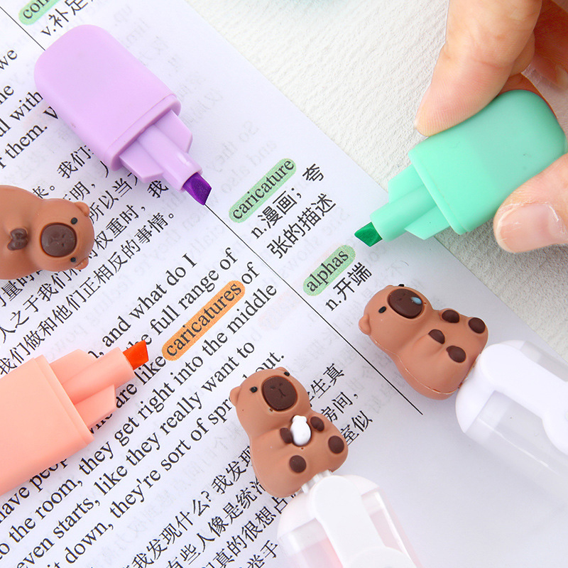 6Pcs/Set Cute Capybara Highlighter Pen Set Cartoon Markers Stationery ...