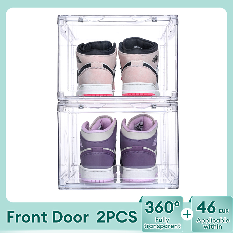 LUXU 6PCS Acrylic Shoe Box Clear Magnetic Stackable Organizer Large Space Container Storage Shoe ...