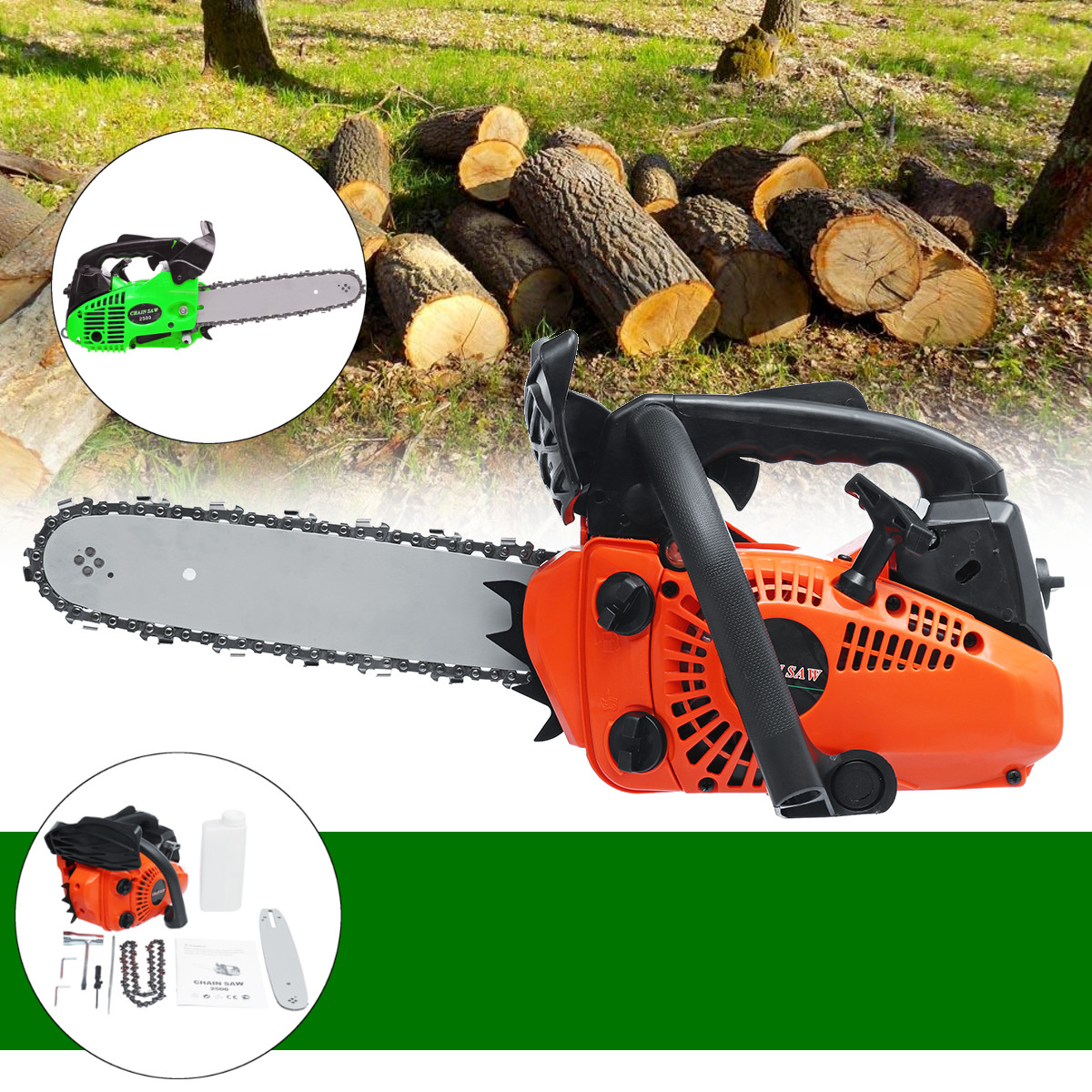 900W 10/12'' GASOLINE CHAINSAW MACHINE CUTTING WOOD Tools DIY 25CC ...