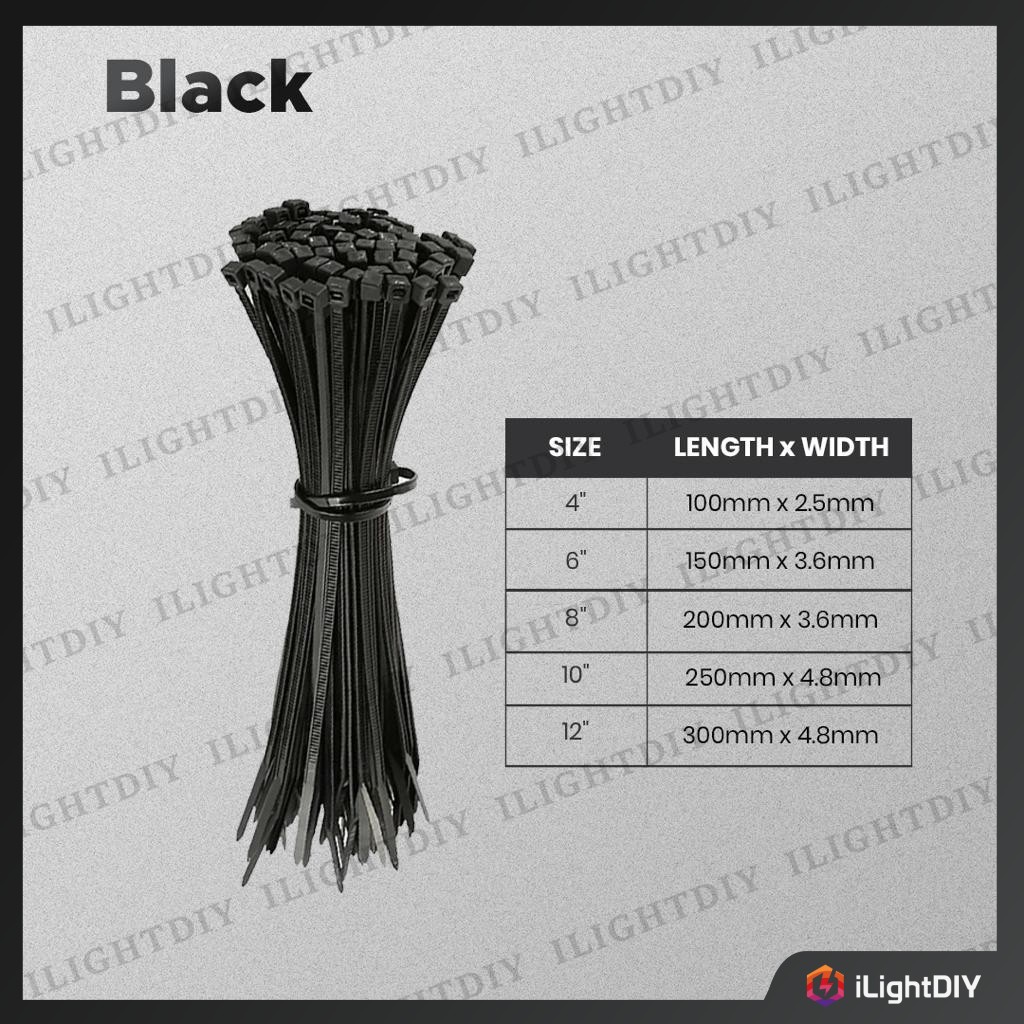 NYLON CABLE TIE 4″ 6″ 8″ 10″ 12″ 100MM-300MM BLACK/WHITE 100PCS/PACK ...